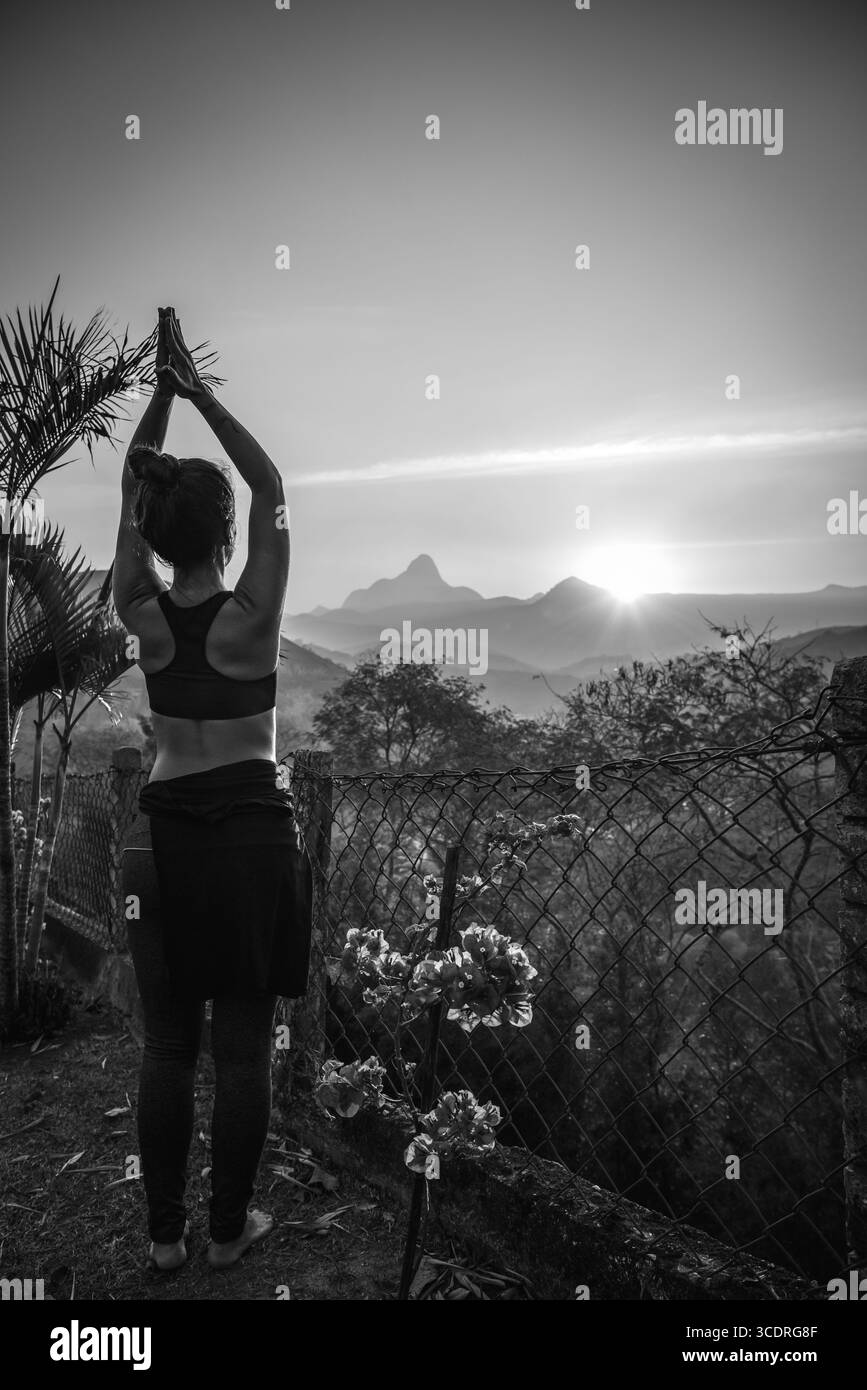 Black and White Image of Yoga Practice in Itaipava, Brazil Stock Photo ...