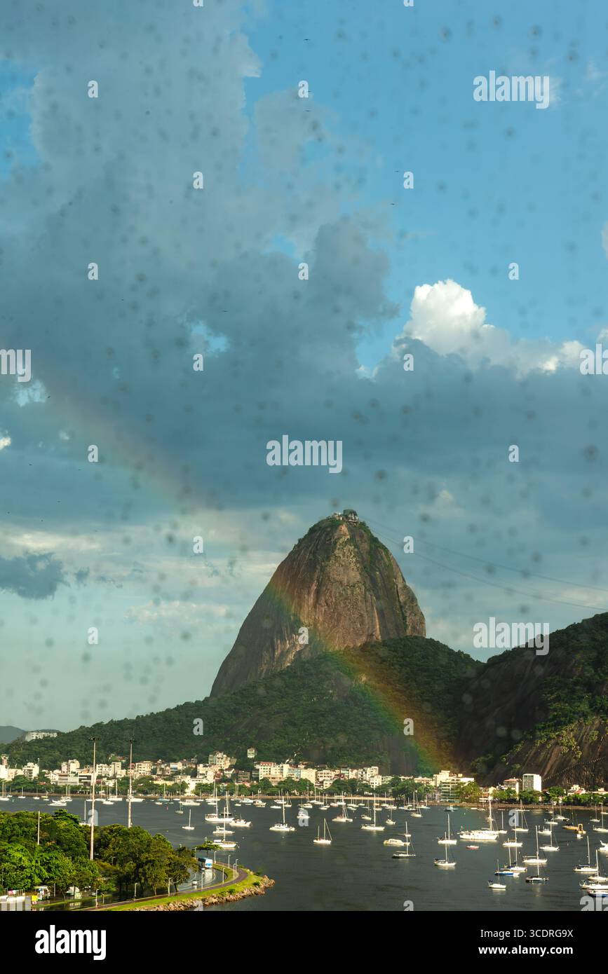 Rainbow Over Sugarloaf Mountain Seen from Botafogo Through Rain-Wet ...