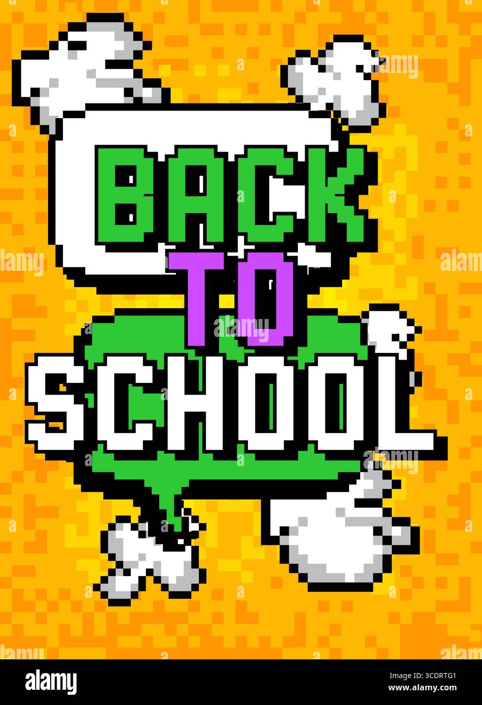 Back to School pixelated word with geometric graphic background. Vector ...