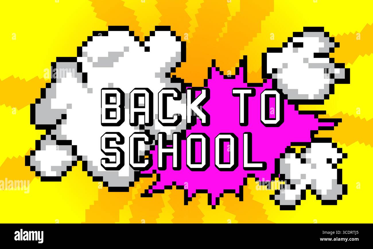 Back to School pixelated word with geometric graphic background. Vector ...