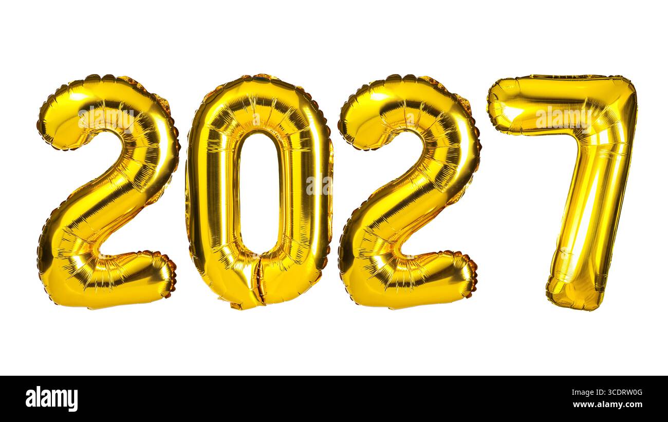 Golden Balloons Forming 2027 Isolated on White Background for New Year ...