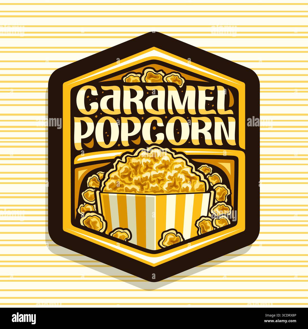Vector logo for Caramel Popcorn, black decorative sign with outline ...