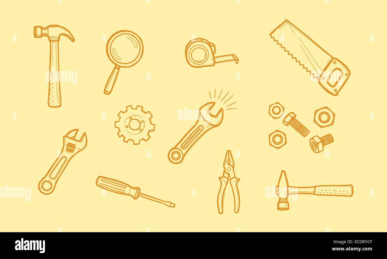 Hammer wrench screwdriver pliers saw illustration with creative ...