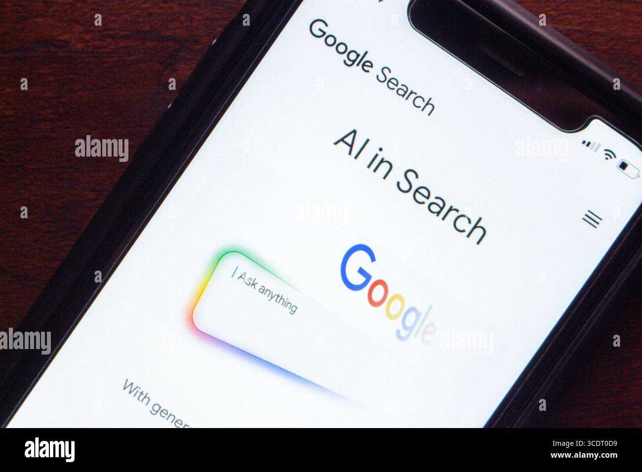 Smartphone screen showing Google’s AI-enhanced search interface with a ...