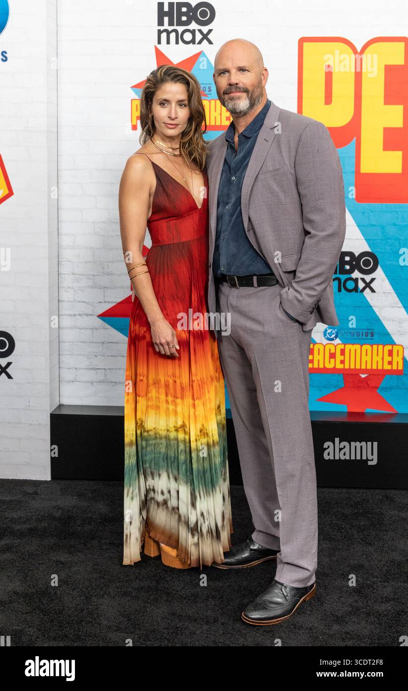 Mercedes Mason and David Denman attend Premiere of HBO Max Peacemaker ...