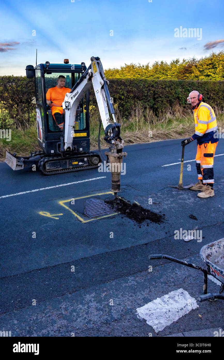 Road resurfacing construction works, Stokesley, North Yorkshire ...