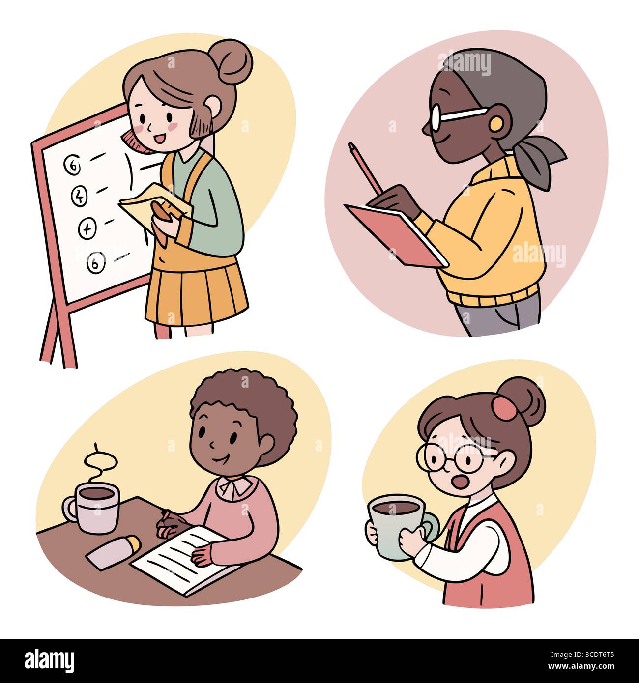 vector illustration of diverse people engaged in various learning and ...