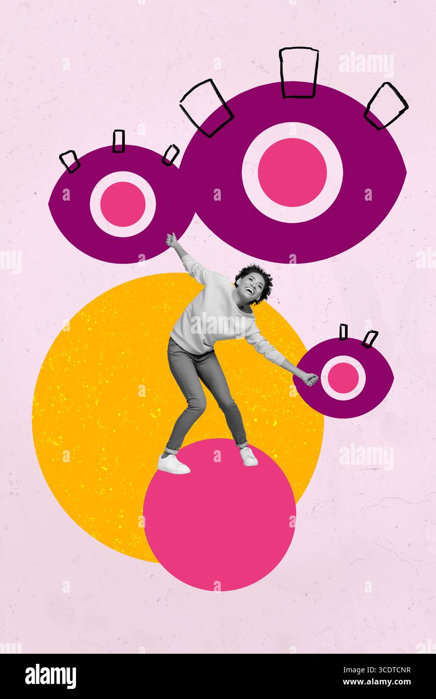 Collage of person standing under symbolic eye representing control ...