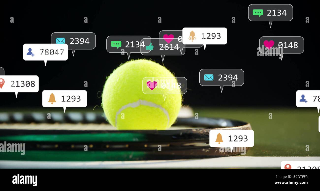 Balancing tennis ball on racket on tennis court, showing floating ...