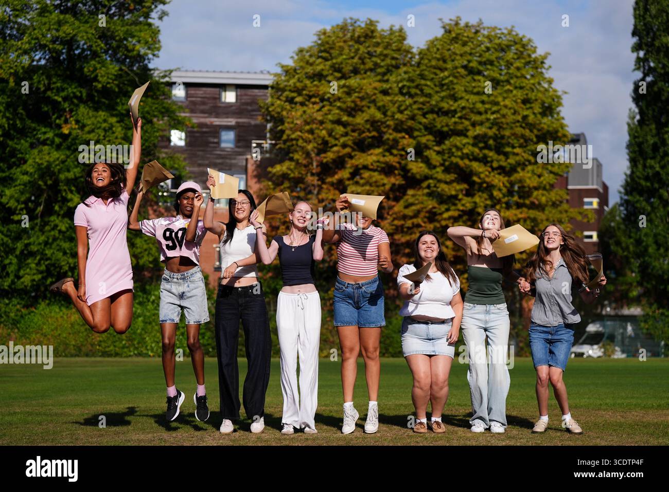 Students celebrate after receiving their A-level results at Solihull ...