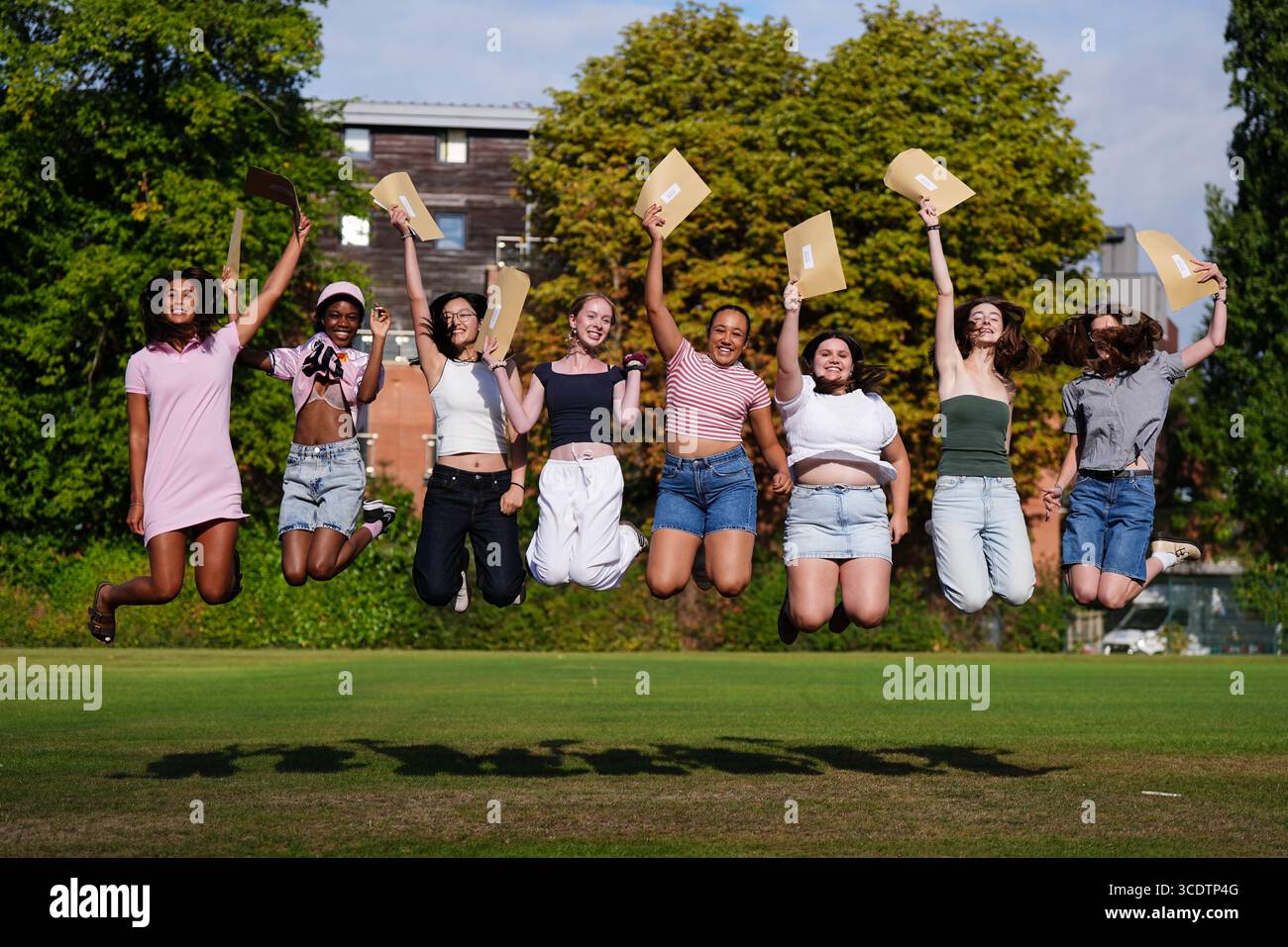Students celebrate after receiving their A-level results at Solihull ...