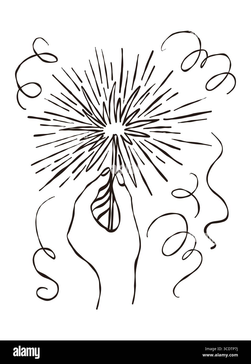 Hand hold sparkler. Hand drawn vector illustration for design of ...
