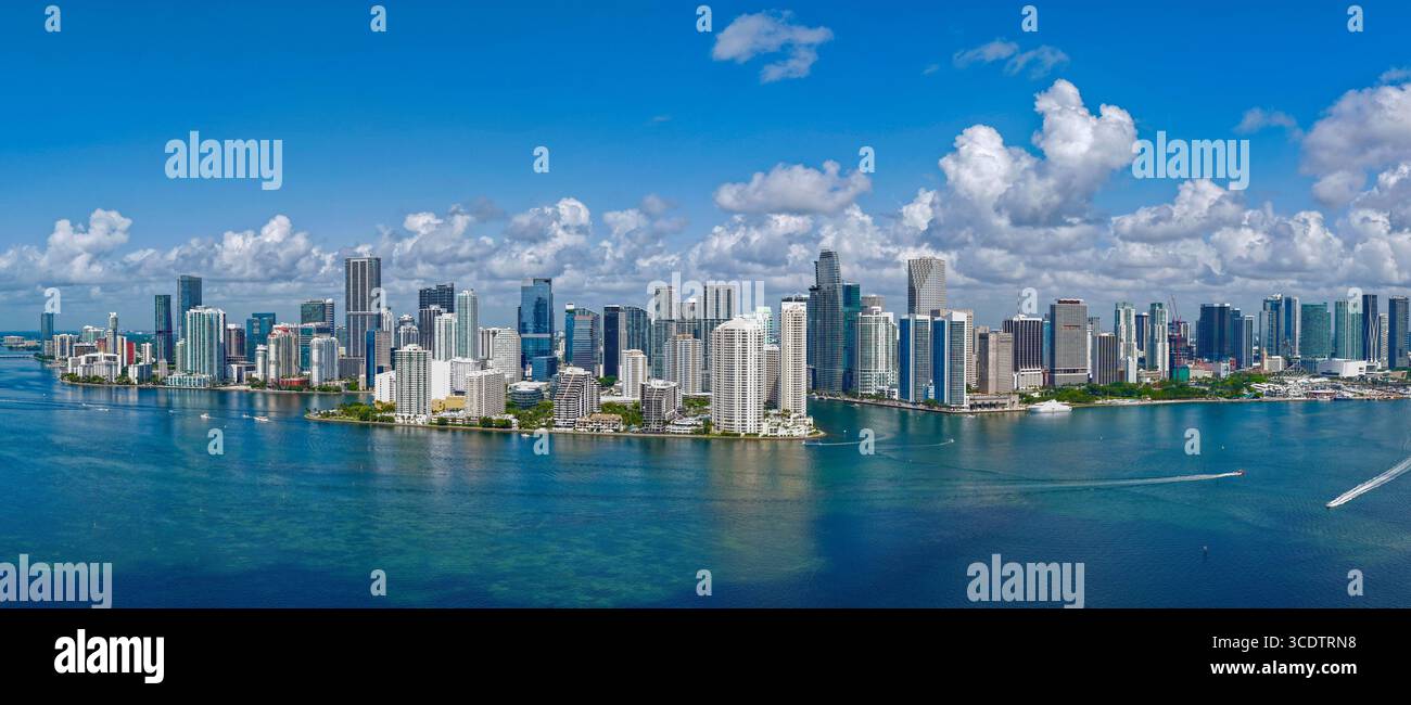 Aerial panorama of Brickell in Miami. Downtown Miami skyline on a sunny ...