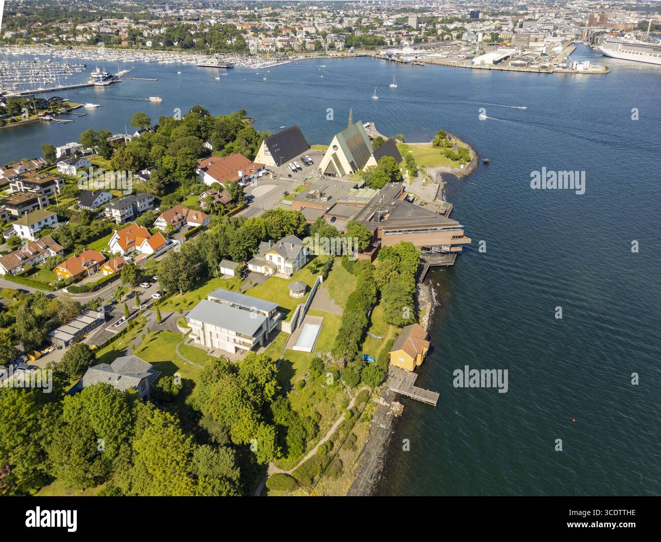 Aerial view of the vibrant Bygdøy peninsula with its blend of lush ...