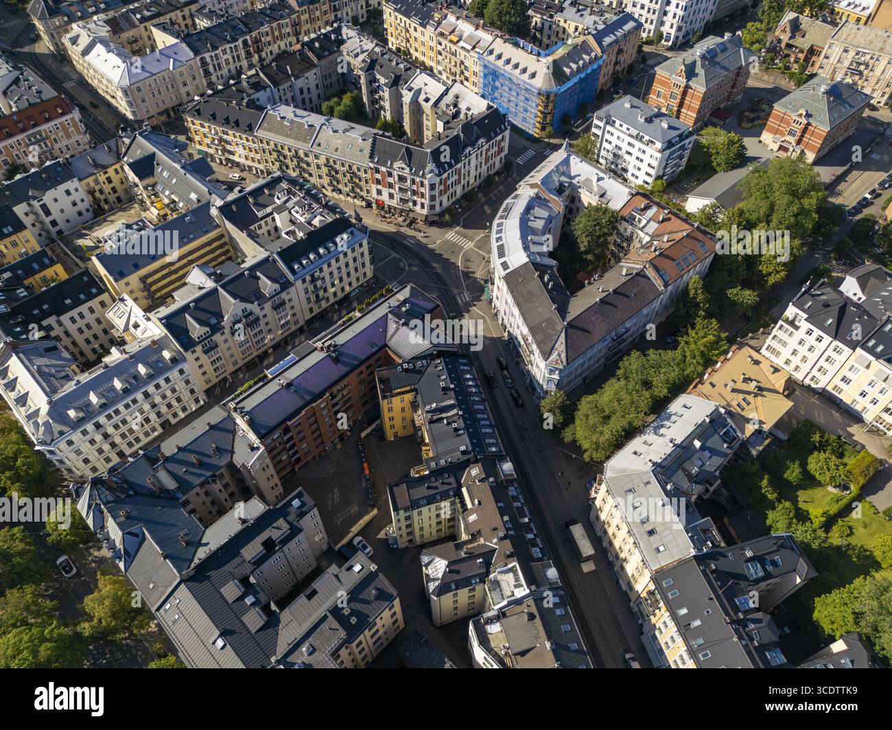 Aerial view of architectural symphony of buildings with colorful ...