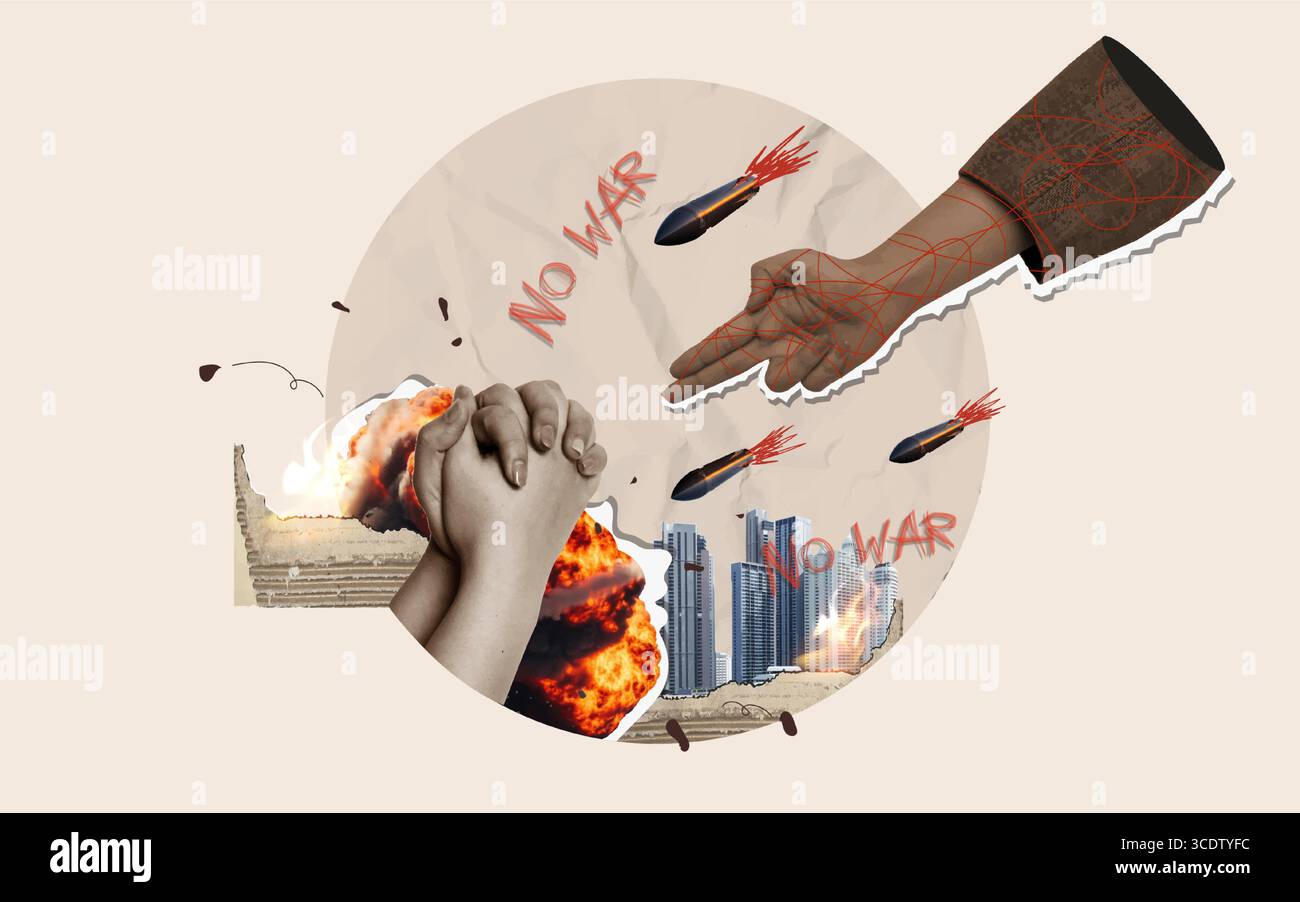 Anti war visual depicting hands in prayer amidst destruction. Vector ...