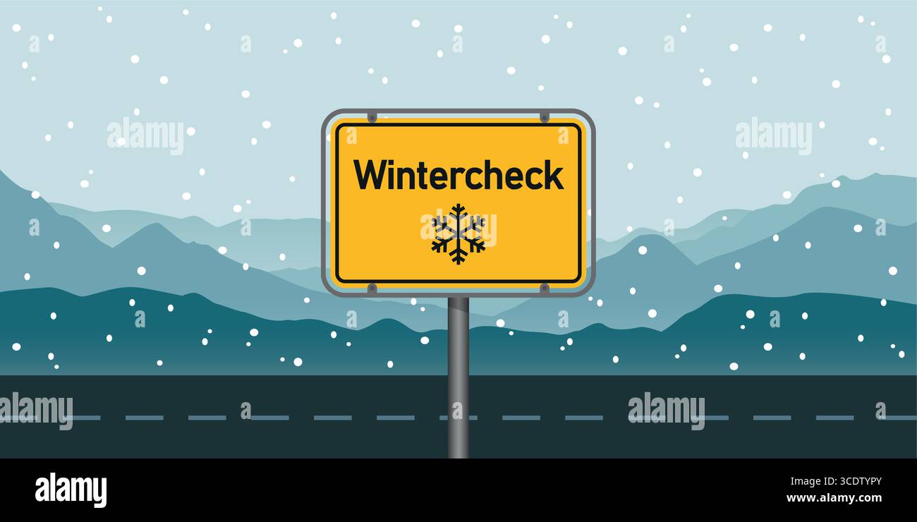 wintercheck traffic sign on snowy winter landscape background vector ...