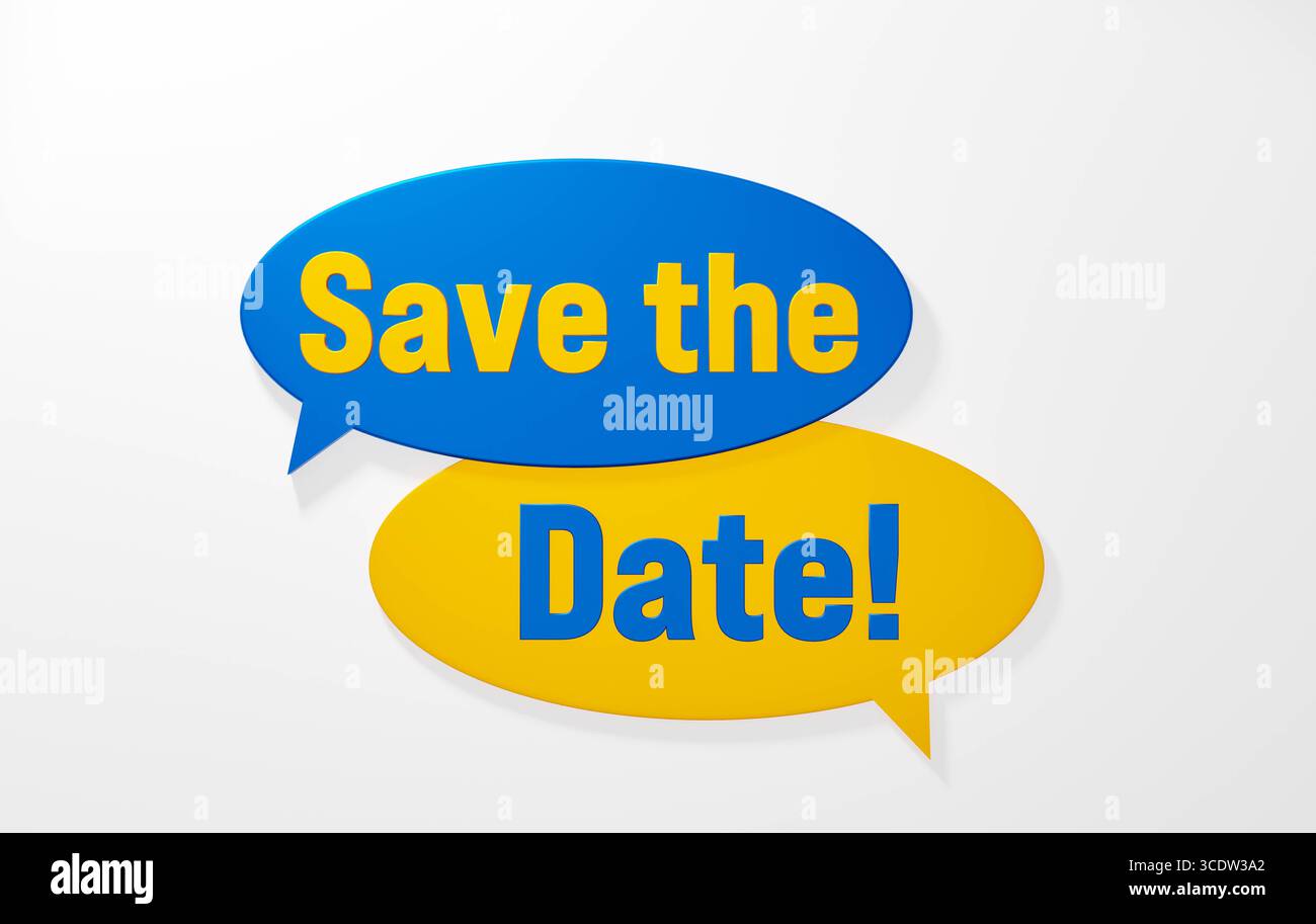 Save the date Save the date Speech bubble in yellow and blue ...