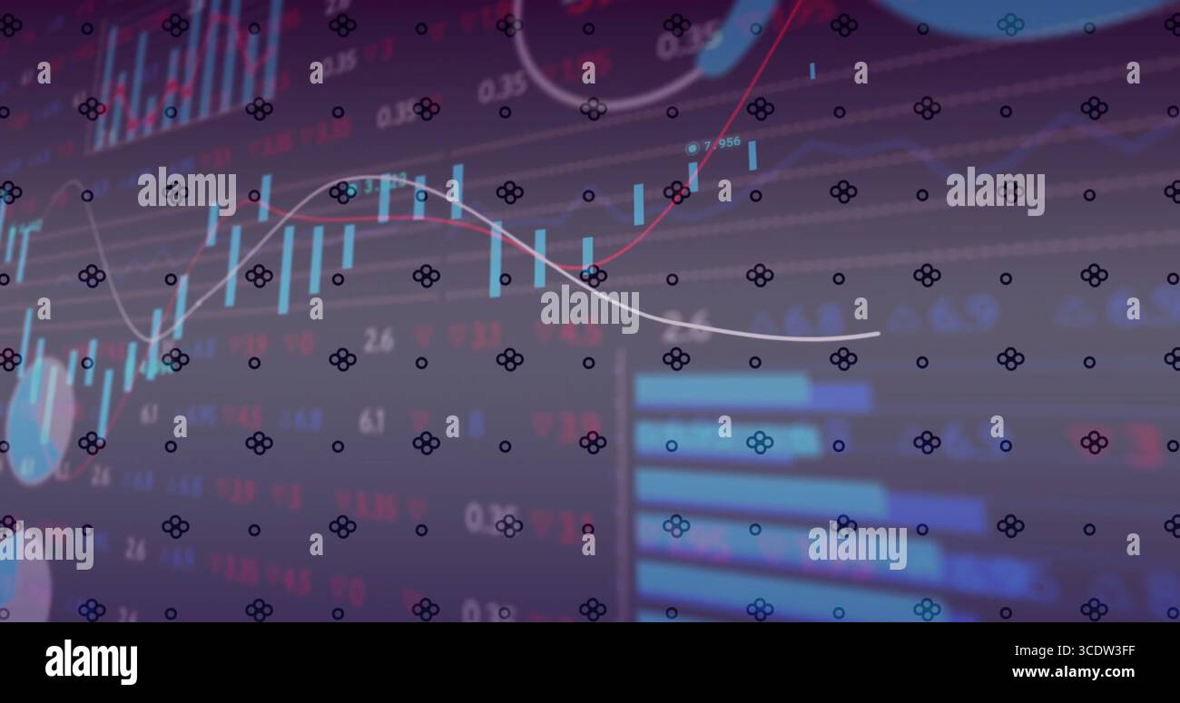 Showing dark chart on screen, with candlesticks red-white lines blue ...