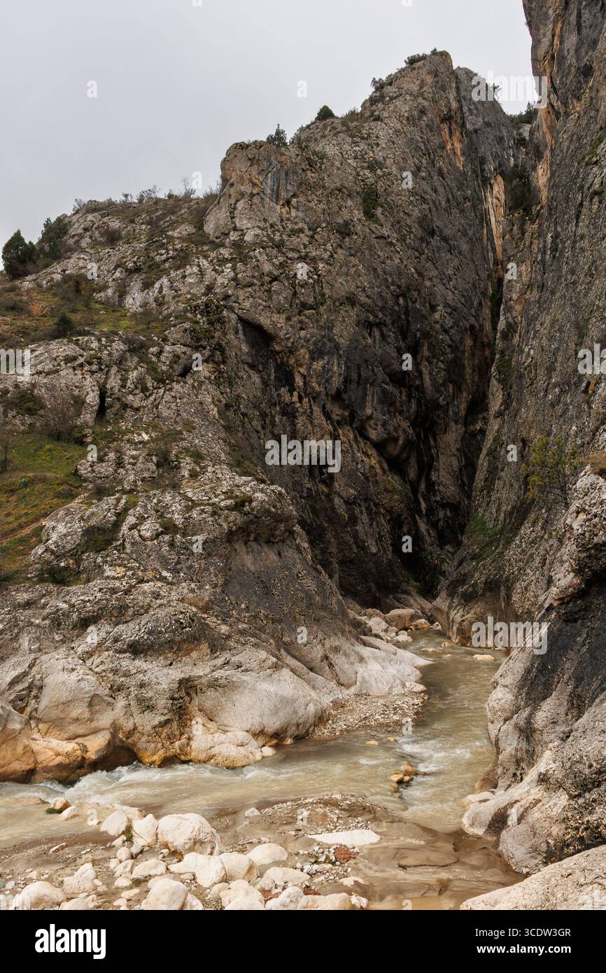 a vertical shot of rocky cliffs and flowing river, Bilecik Stock Photo ...