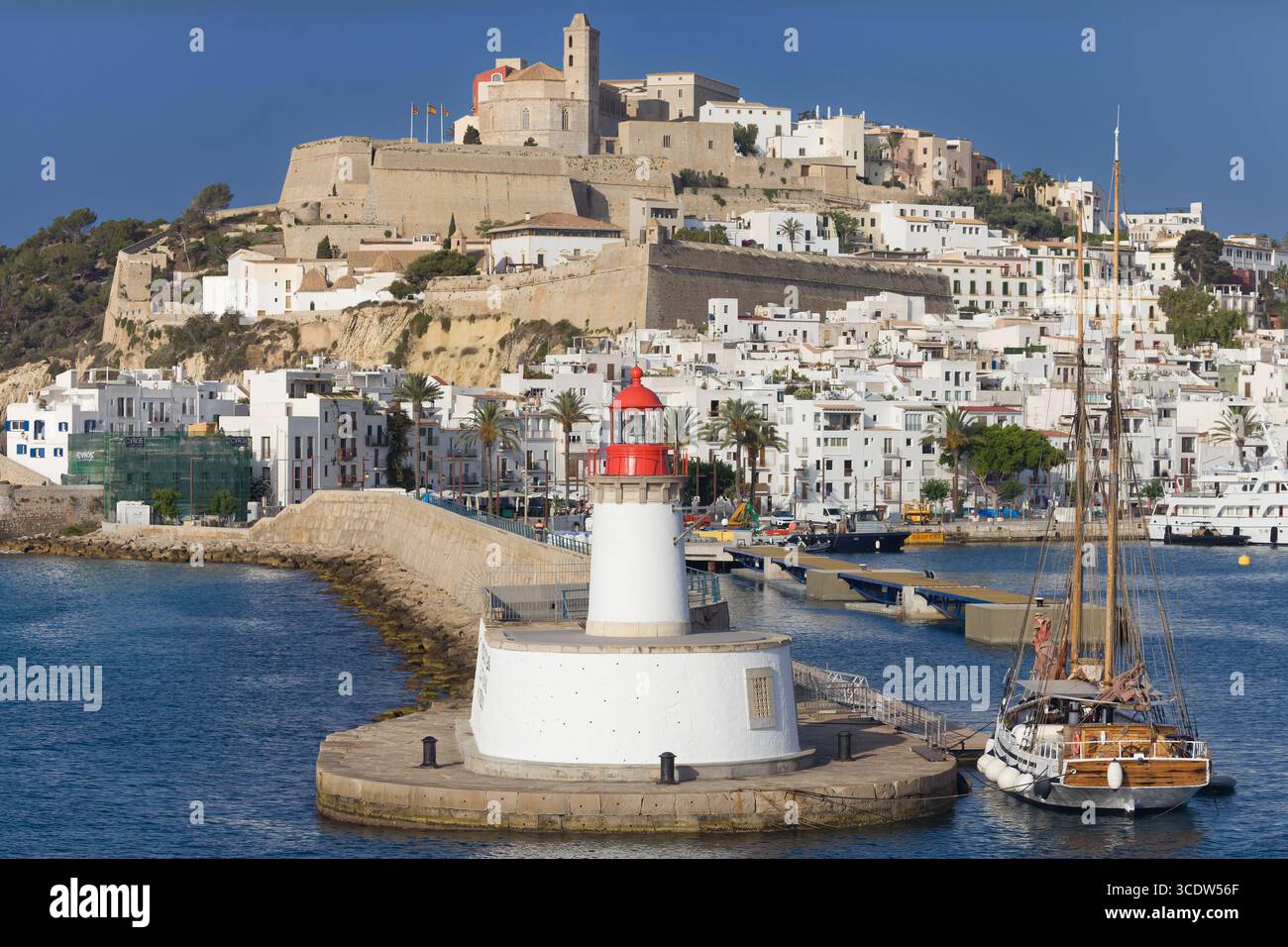 Ibiza, Spain - June 9, 2025: The Botafoc Lighthouse at the entrance to ...