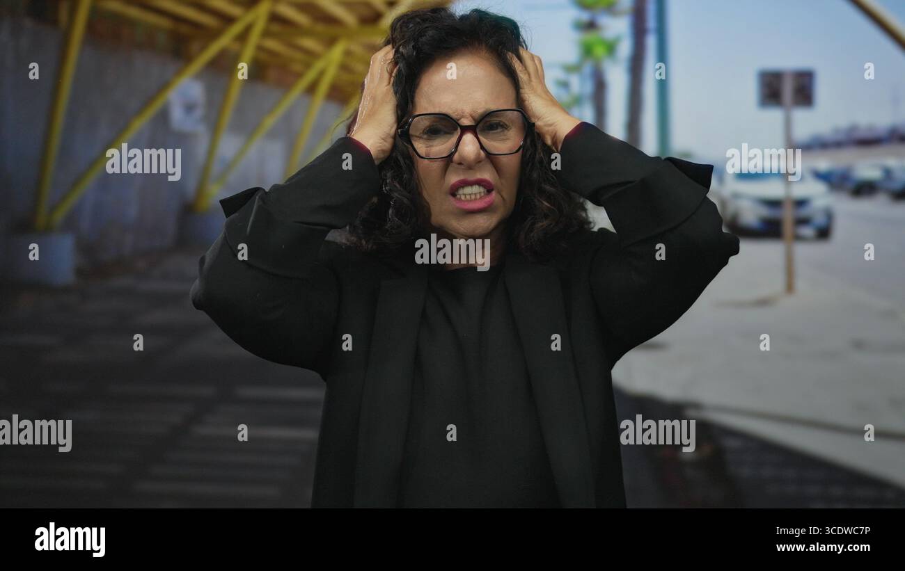 Woman stressed outdoors on busy hi-res stock photography and images - Alamy