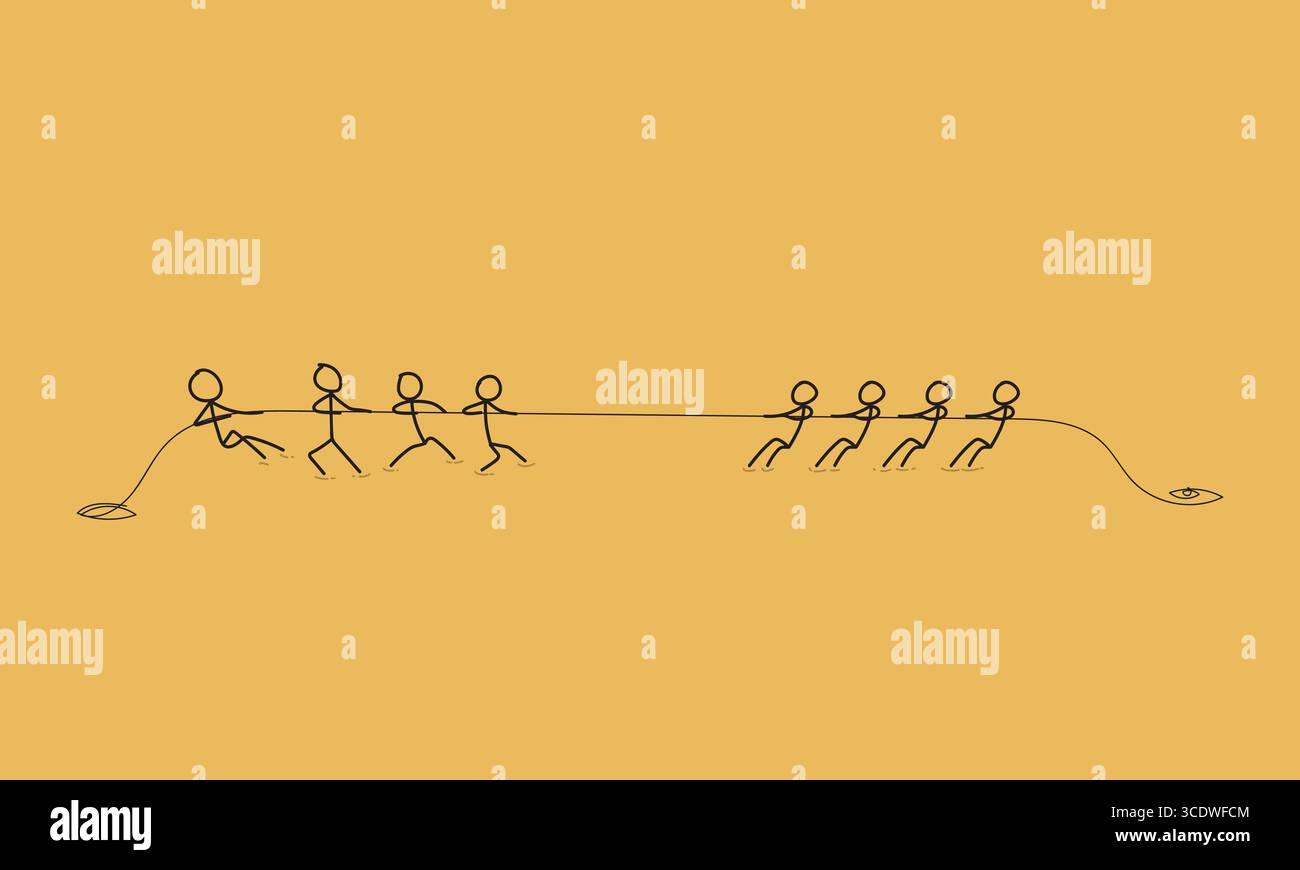 Minimalist Stick Figure Illustration of Two Teams Competing in Tug of ...