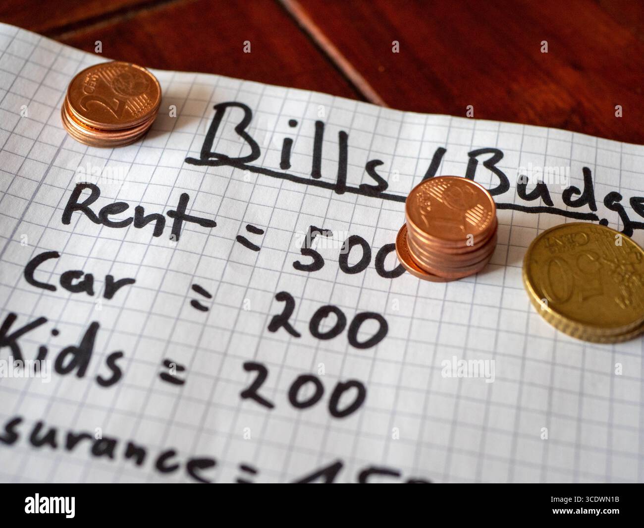 Handwritten budget showing struggle with food costs Stock Photo - Alamy