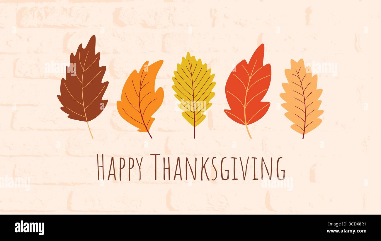 Happy Thanksgiving poster. Brick wall template with colorful falling ...