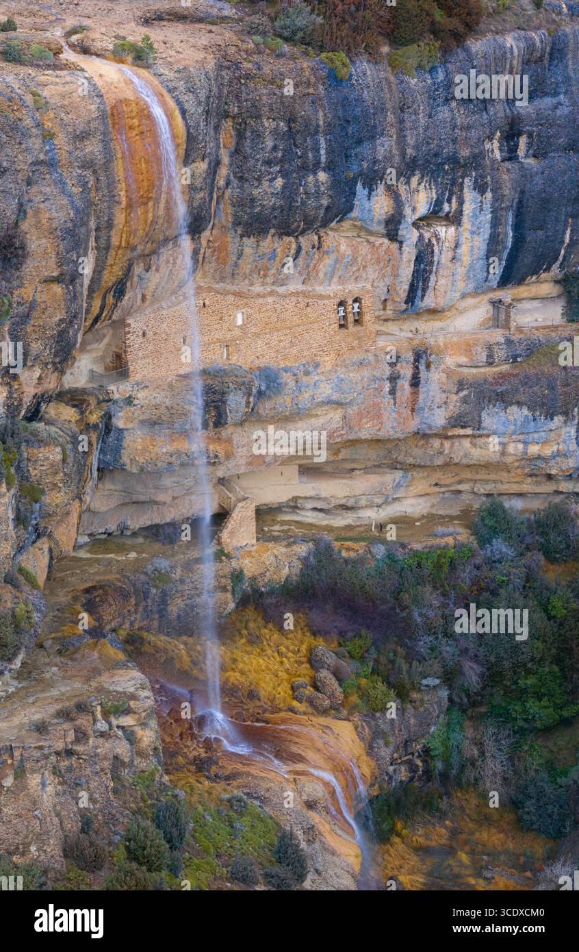An aerial drone view of the Hermitages of San Cornelio and La Cueva ...