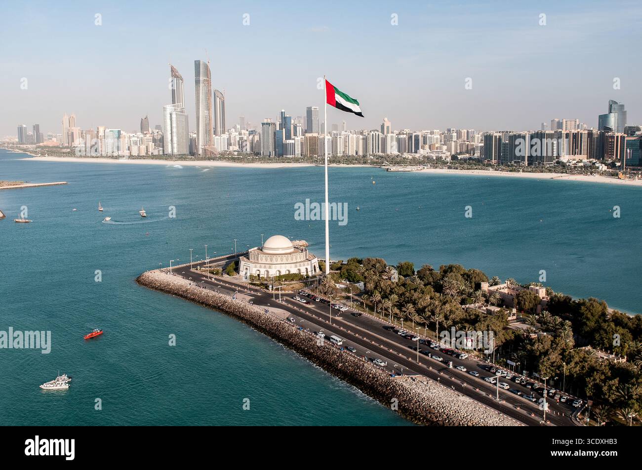 Stock image of the UAE flag flying in Abu Dhabi Corniche location. Abu ...