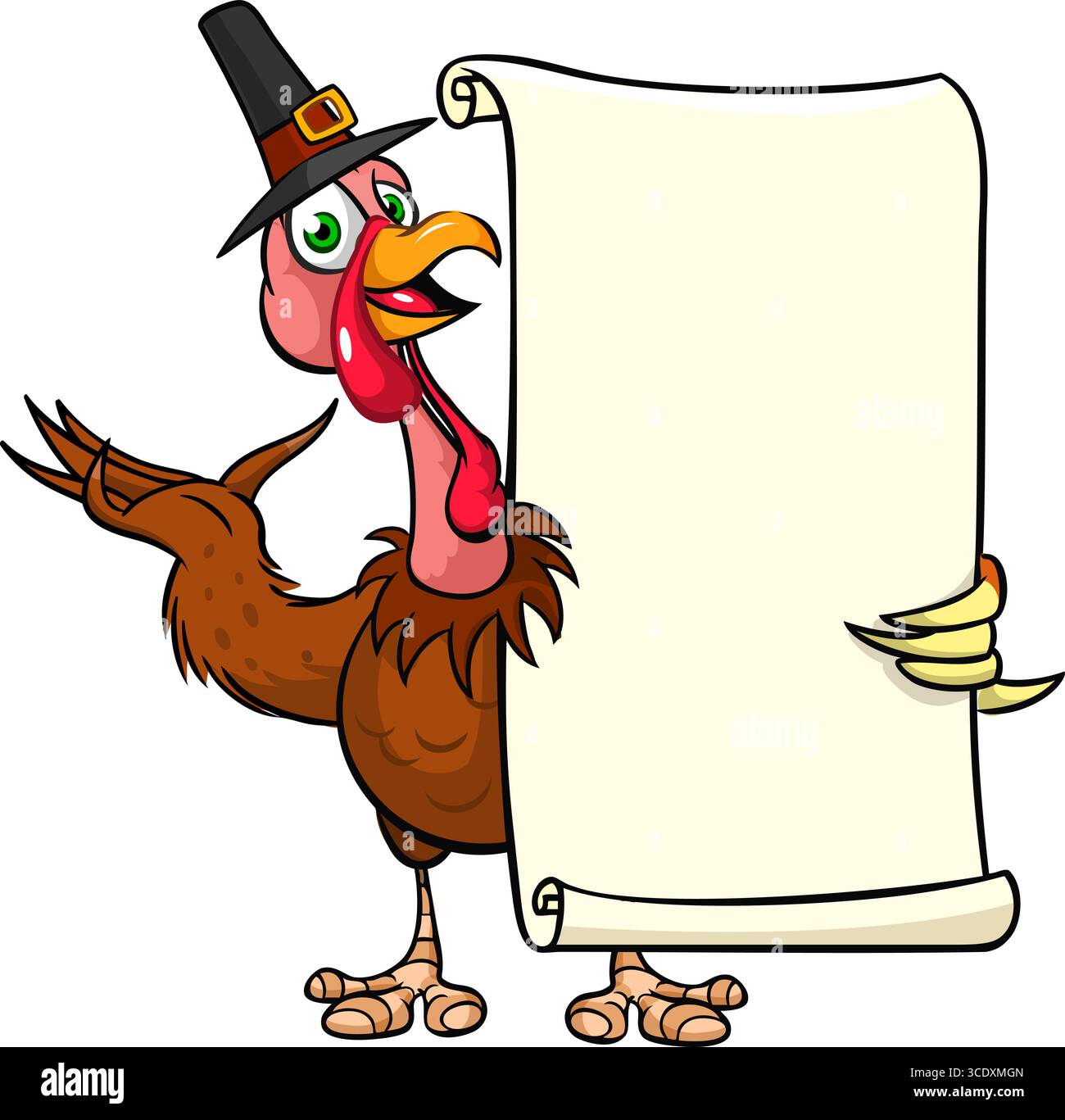 Cartoon happy cute thanksgiving turkey bird holding blank paper for ...