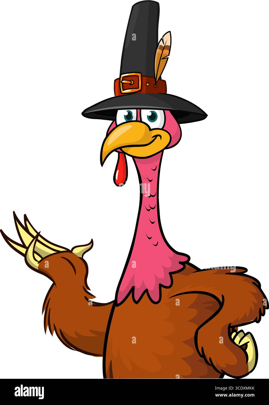 Cartoon happy cute thanksgiving turkey bird wearing pilgrim's hat ...