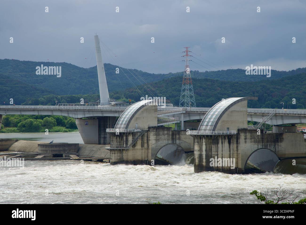 Close look at the gangway and curved steel‑clad gates of the Gangjeong ...