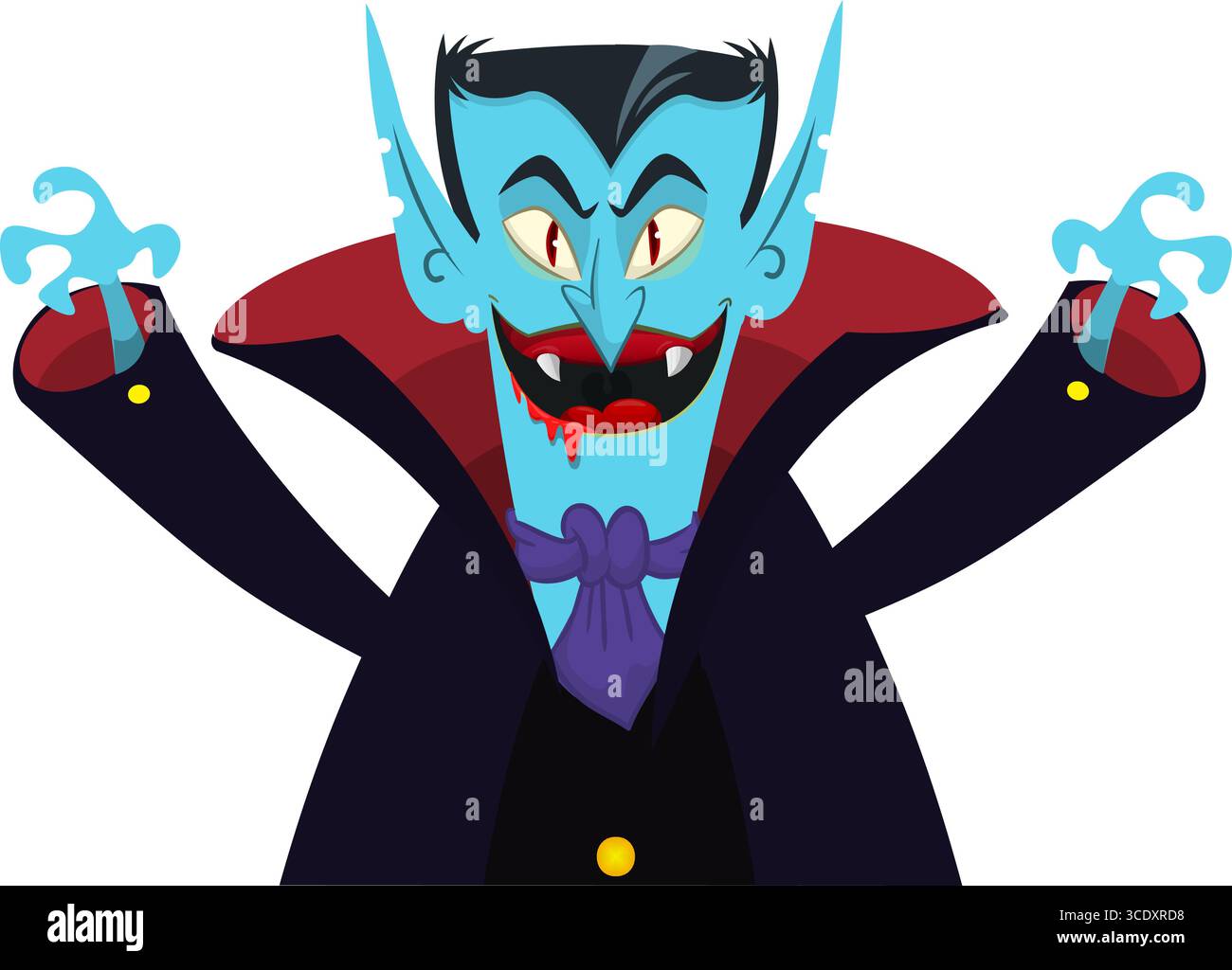 Cute cartoon vampire character with big open mouth, tongue, fangs ...
