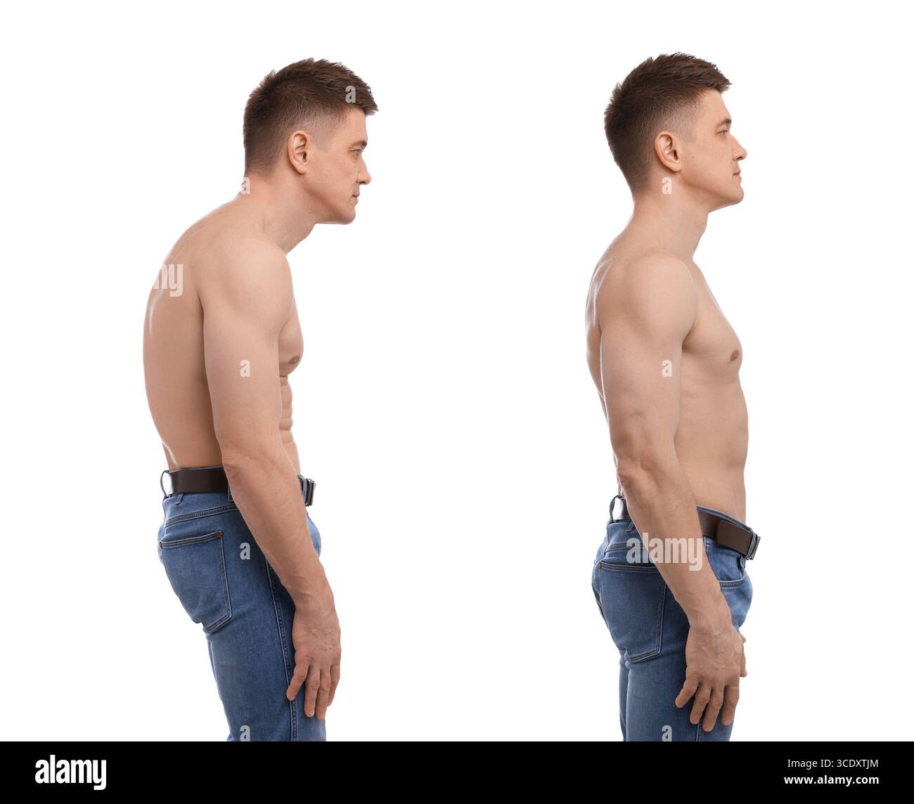 Before and after collage showing man with good and bad posture against ...