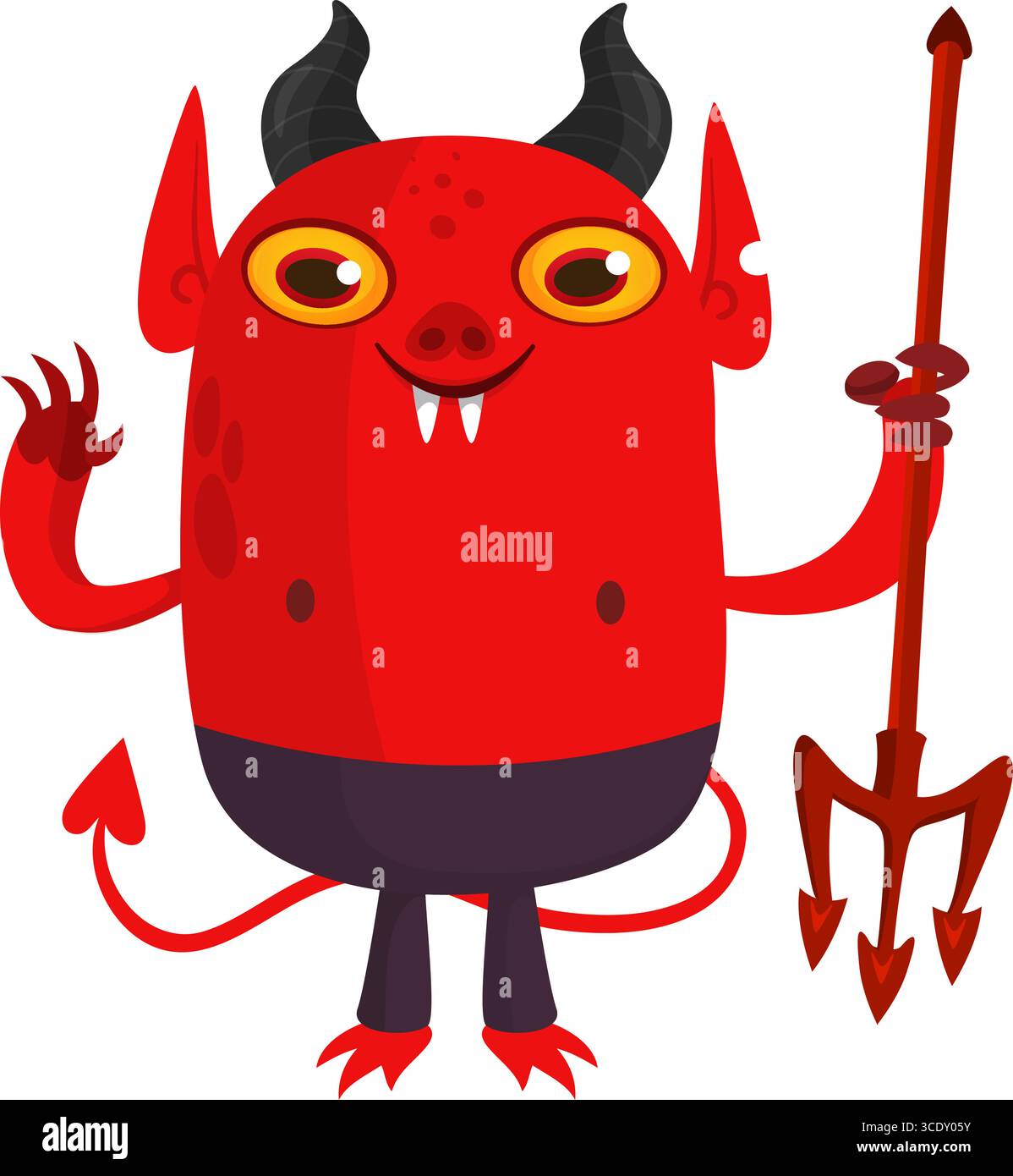 Cartoon funny red devil character design holding fork trident with long ...