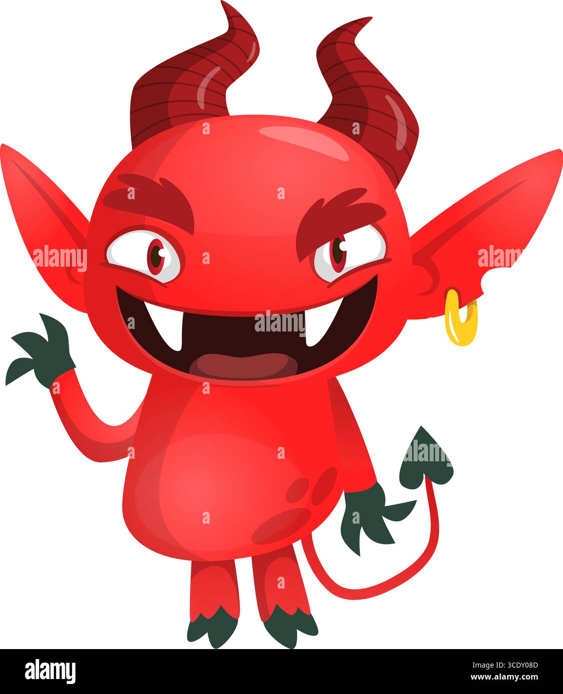 Cartoon funny red devil character design holding fork trident with long ...