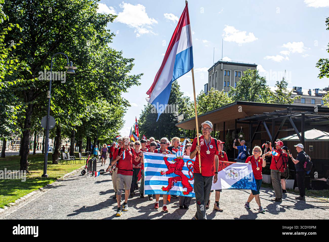 August 14, 2025, Tampere, Pirkanmaa region, FINLAND: A vibrant flag ...