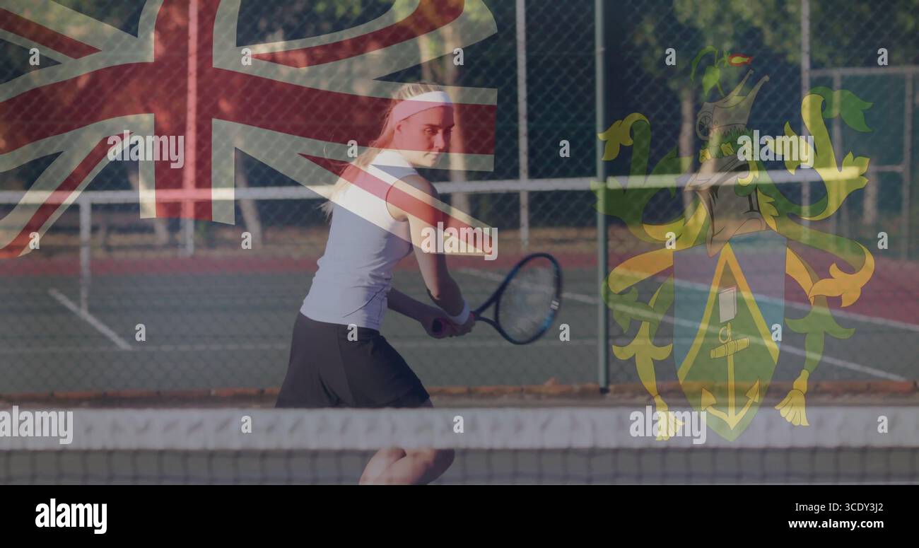 Standing tennis player gripping racket in sportswear on tennis court ...