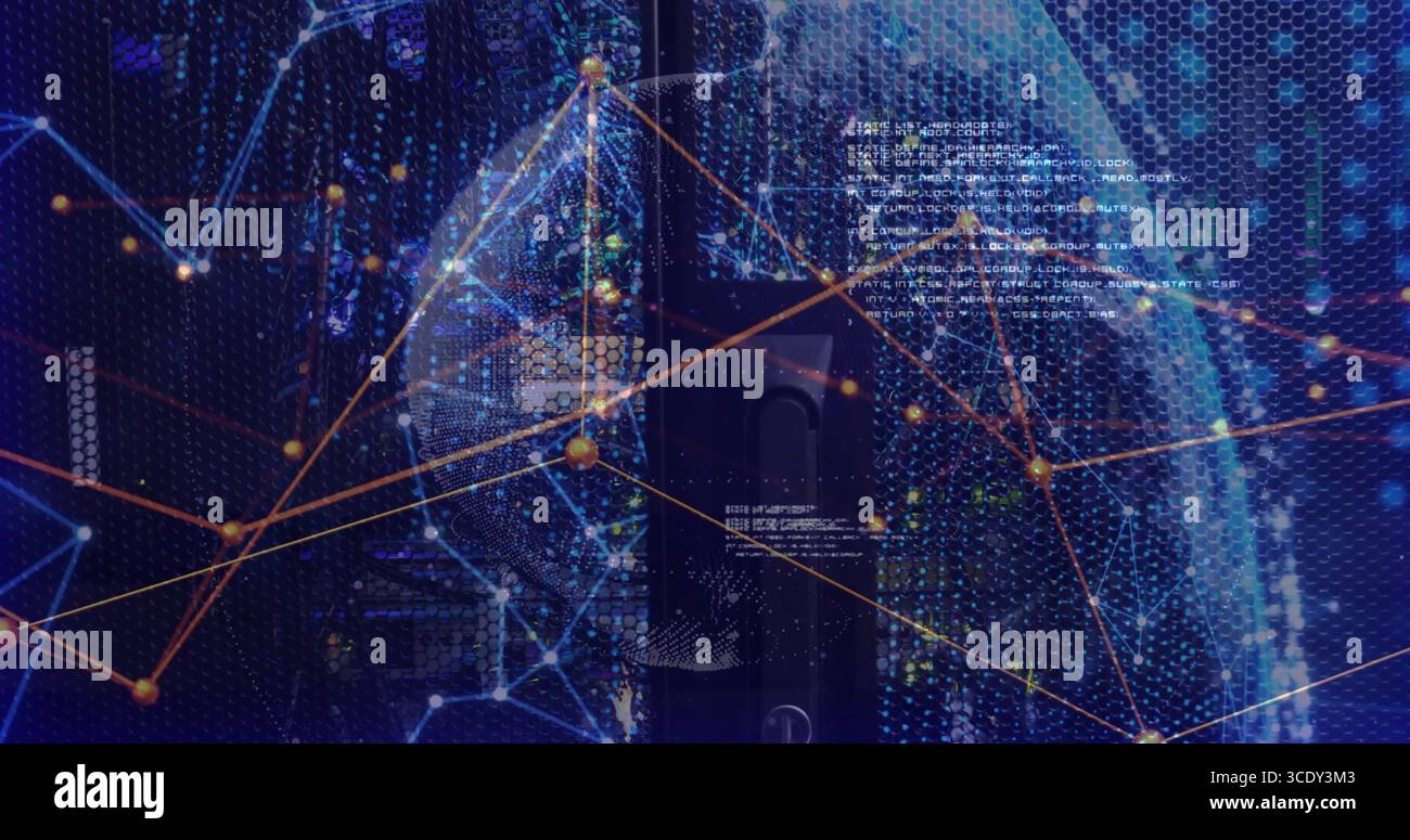 Rotating digital globe visualizing data over glowing network nodes in ...