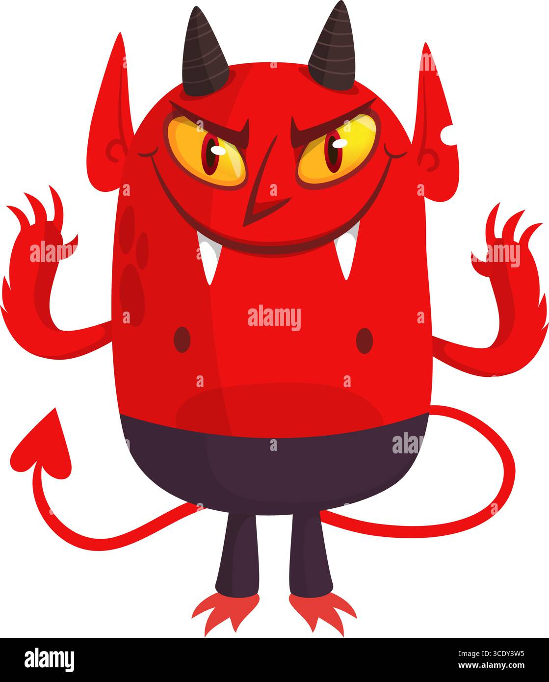 Cartoon funny red devil character design holding fork trident with long ...
