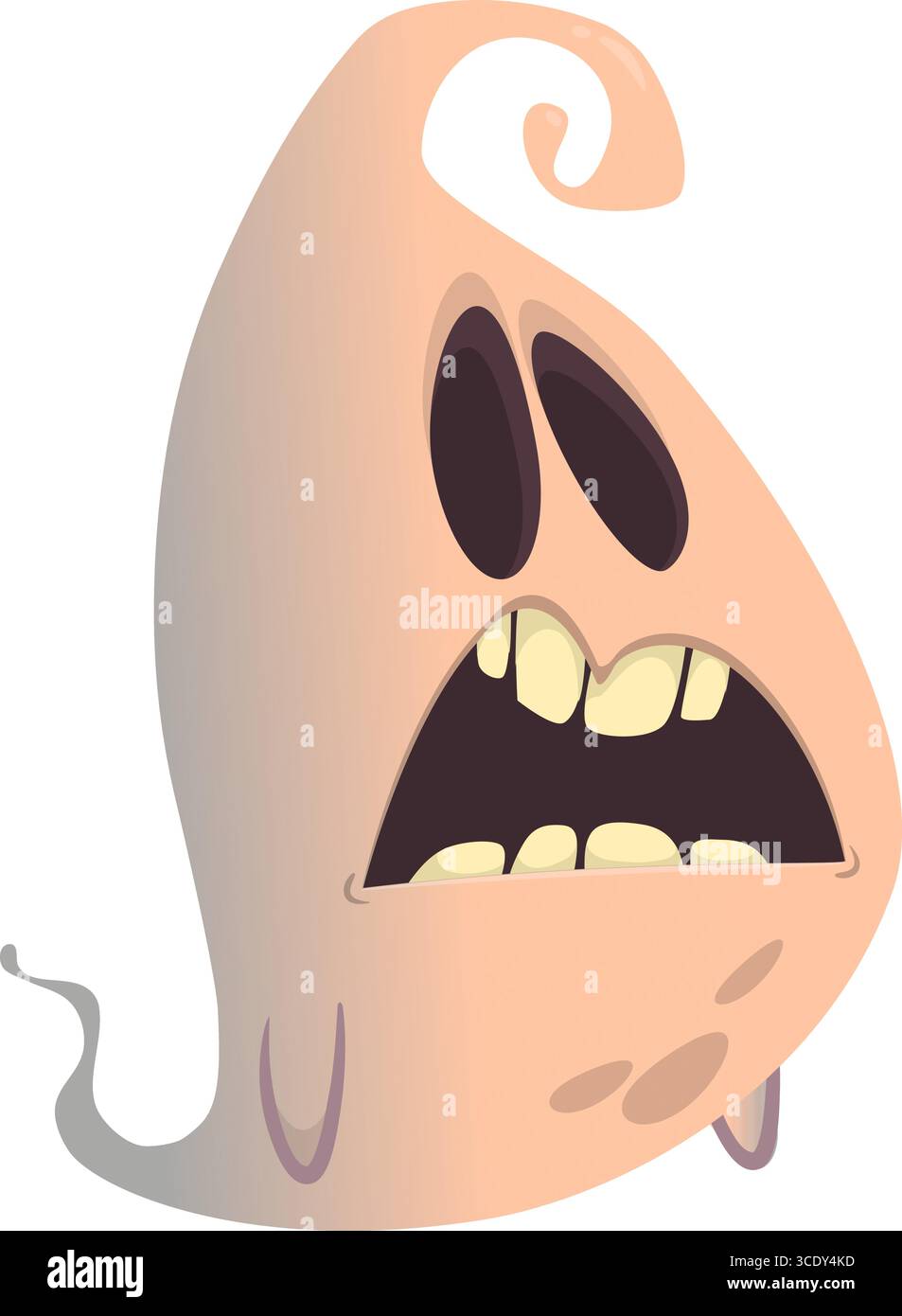 Cartoon cute ghost monster with funny excited face expression waving ...
