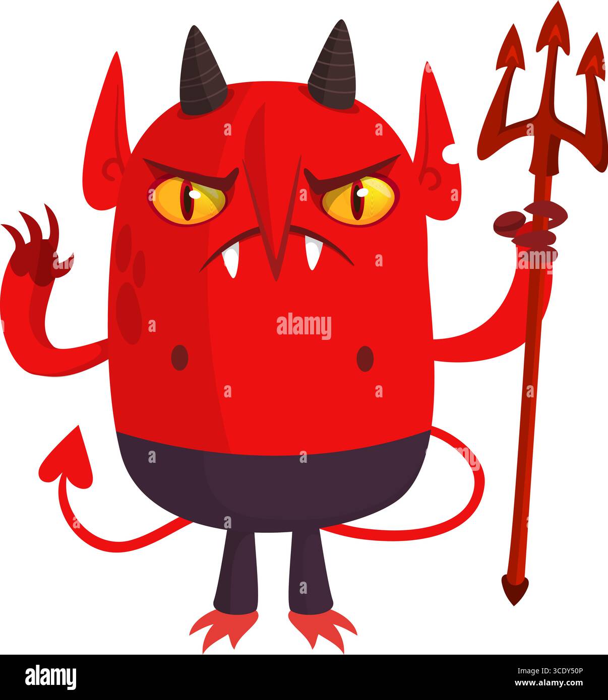 Cartoon funny red devil character design holding fork trident with long ...
