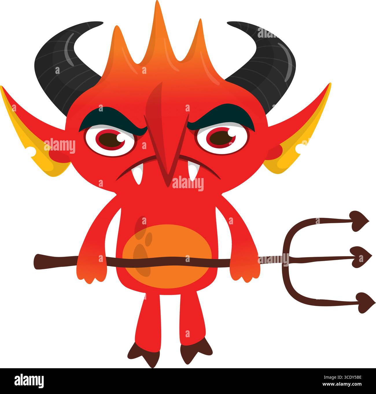 Cartoon funny red devil character design holding fork trident with long ...