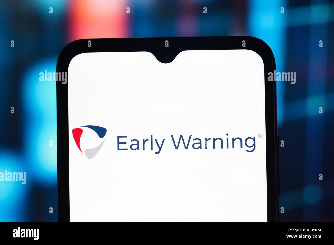 In this photo illustration, the Early Warning Services logo is seen ...