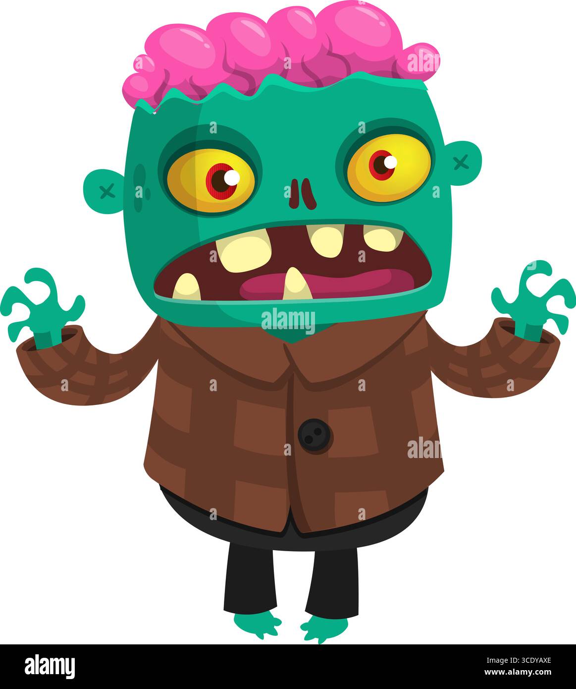 Cartoon funny green zombie. Halloween vector illustration of zombie ...