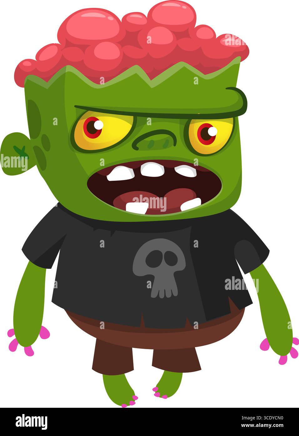 Cartoon funny green zombie. Halloween vector illustration of zombie ...
