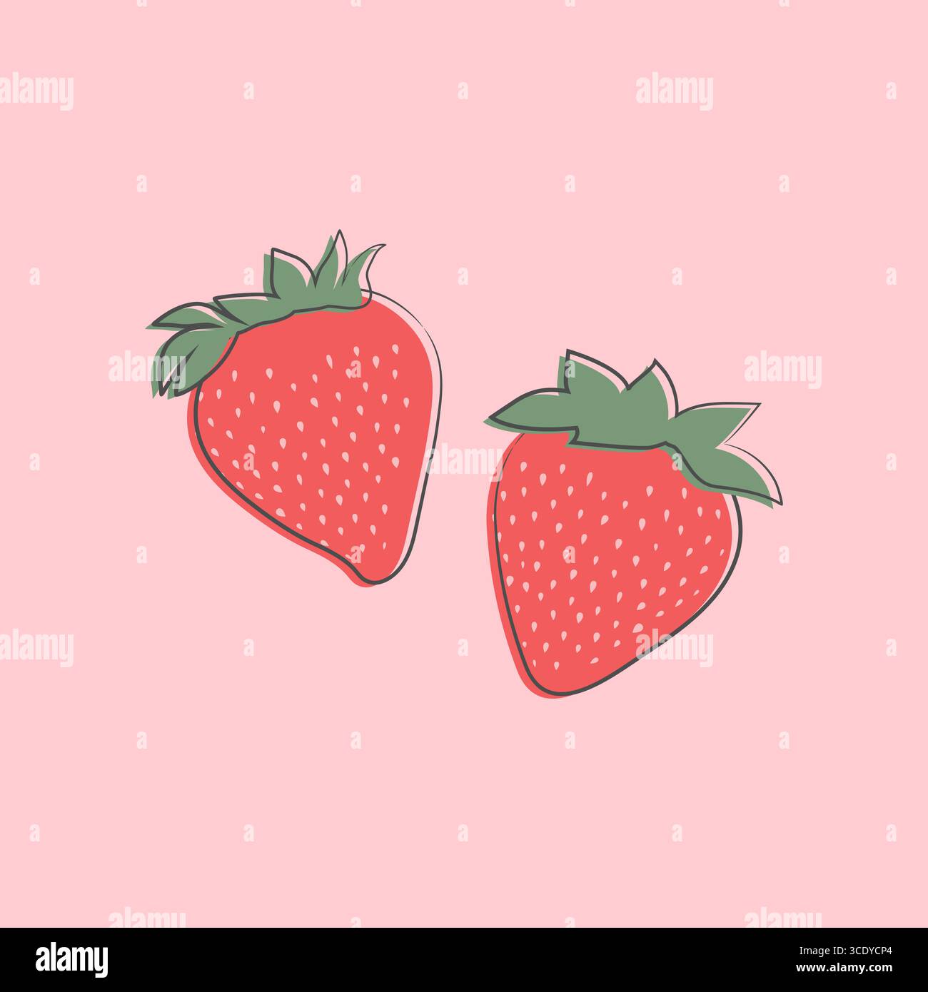 Hand drawn strawberries on pink background. Hand drawn berries. Vector ...