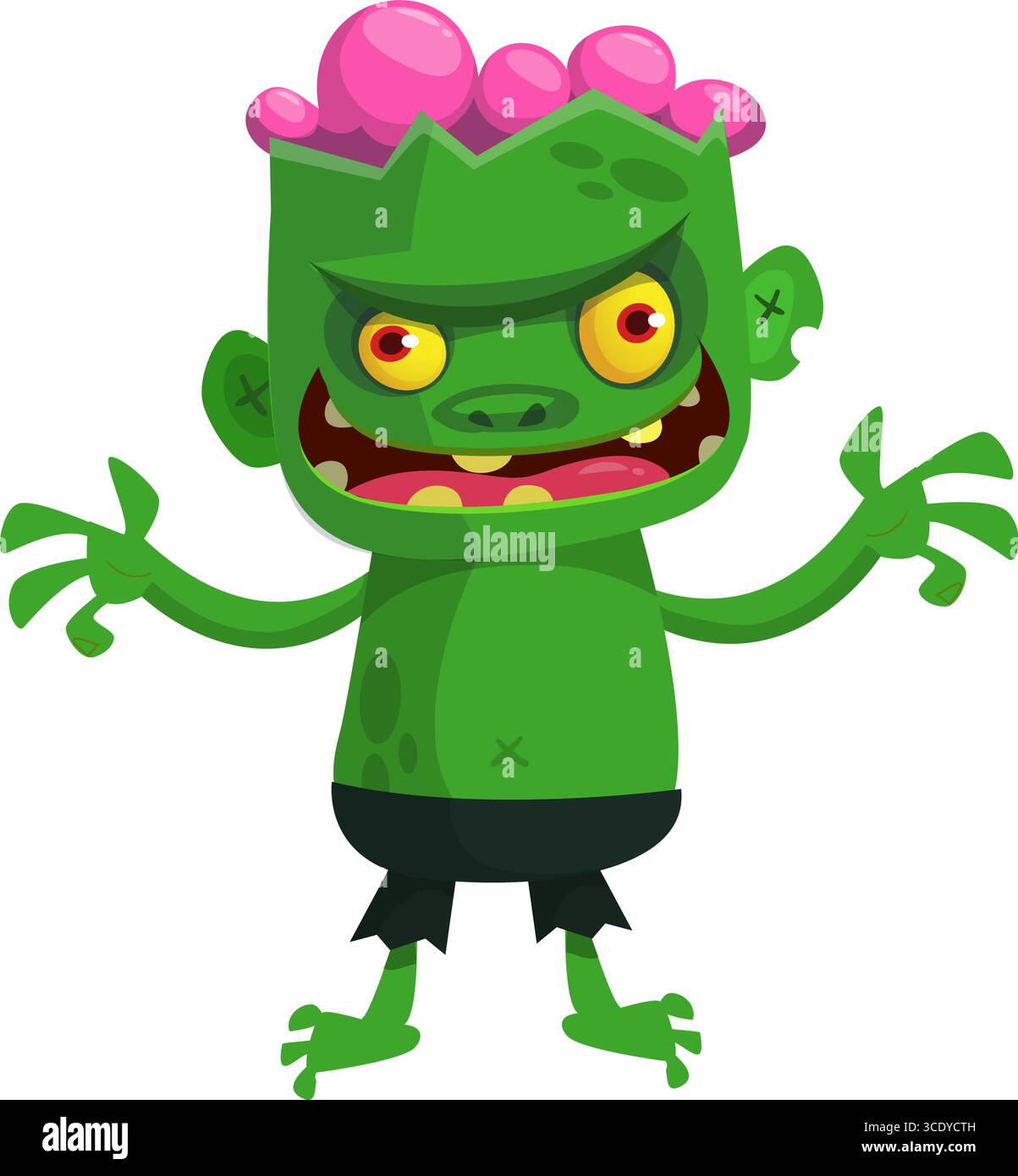 Cartoon funny green zombie. Halloween vector illustration of zombie ...